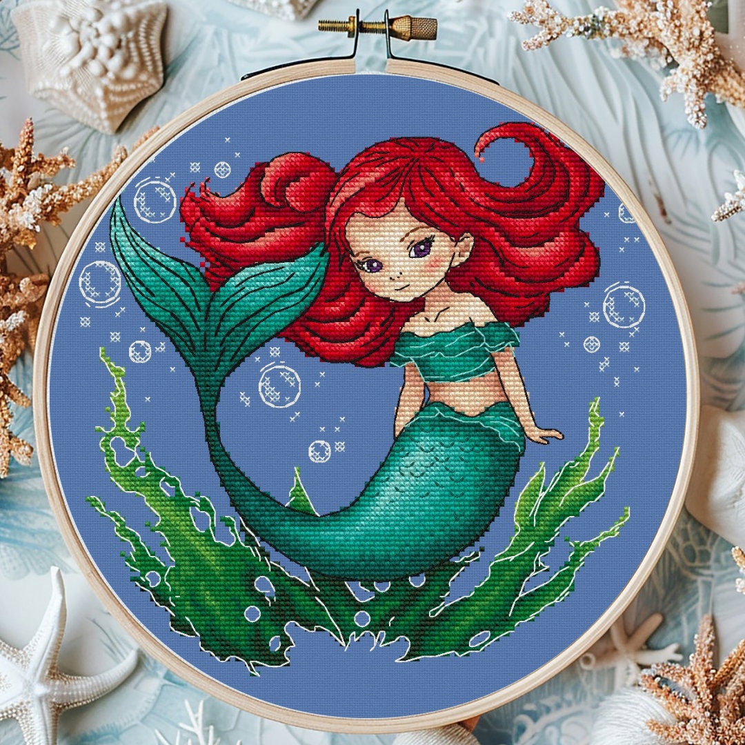 Little Mermaid Cross Stitch Pattern, Cute Little Mermaid, Princess ...