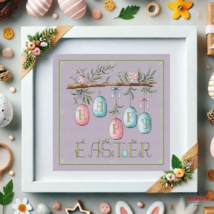 Easter Cross Stitch Pattern - Happy Easter Design. Digital Dowload PDF ...