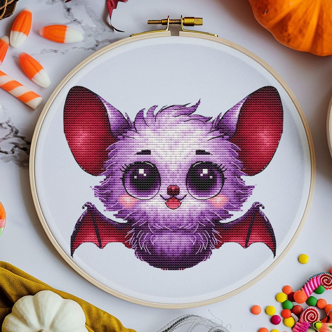 Bat Cross Stitch Pattern, Digital PDF, Halloween Embroidery Scheme ...