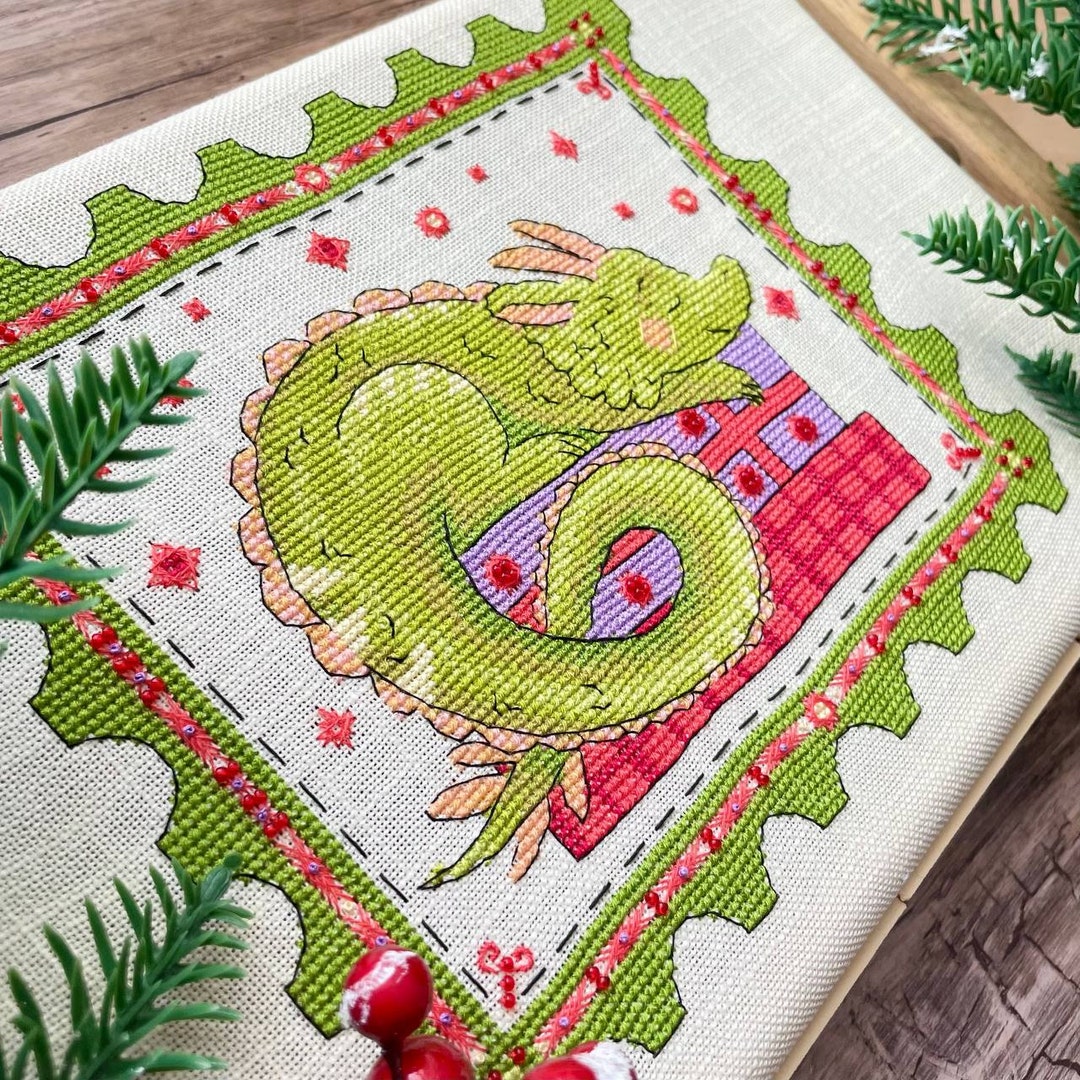 Dragon Christmas Cross Stitch Pattern - Festive Guardian of Presents ...