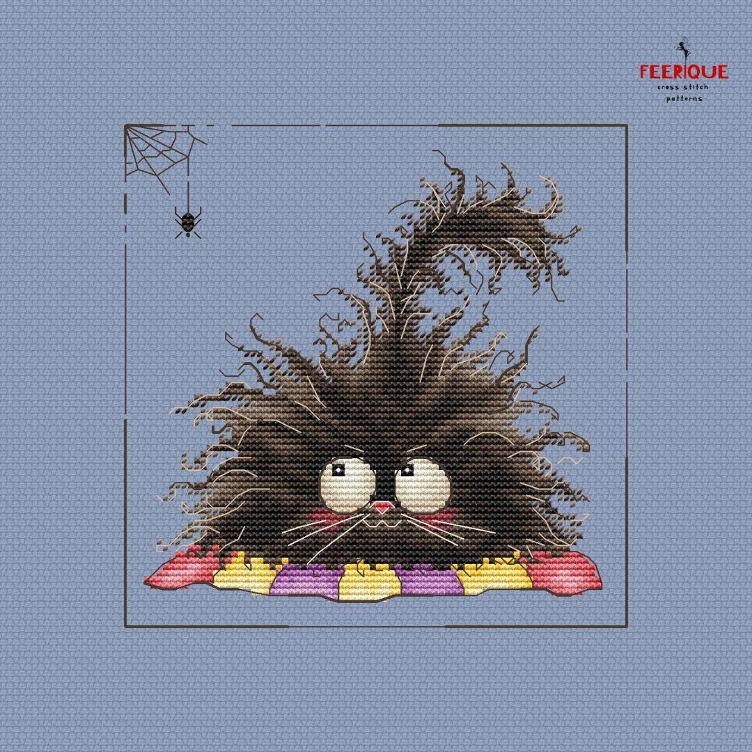Frisky Cat Cross Stitch Pattern - DIY Cute Kitten Embroidery Design ...