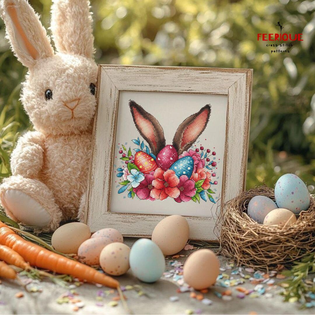 Easter Bunny Cross Stitch Pattern: Floral Egg Embroidery (PDF) - Etsy