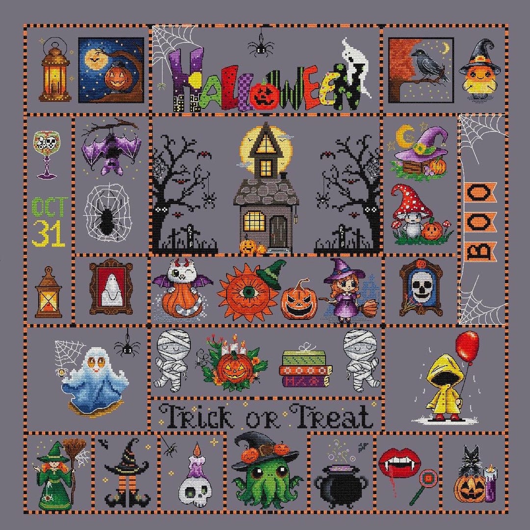 Spooky Halloween Cross Stitch Sampler Pattern, Digital PDF, Saga ...