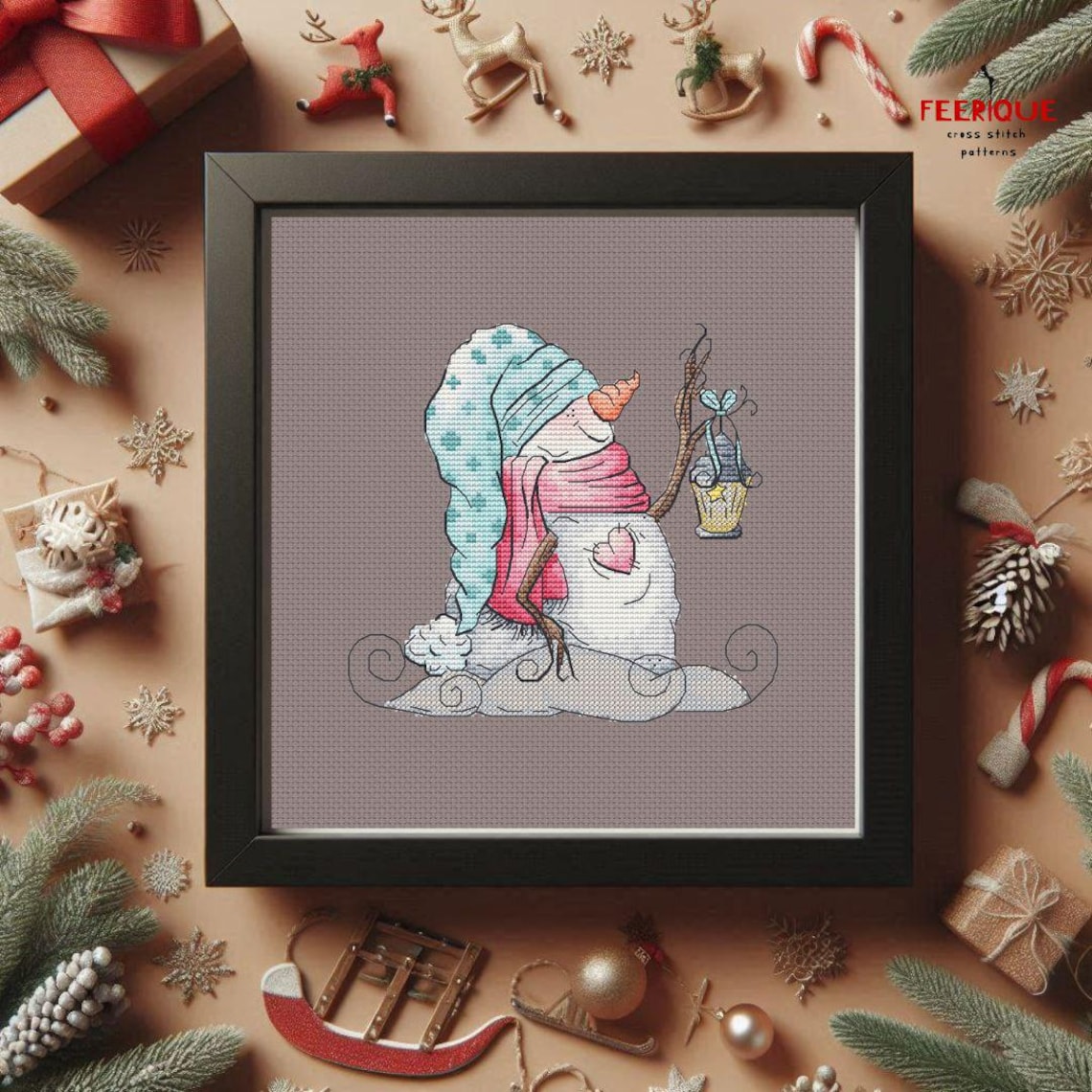 Christmas Cross Stitch: Adorable Snowman With Flashlight. Digital PDF ...