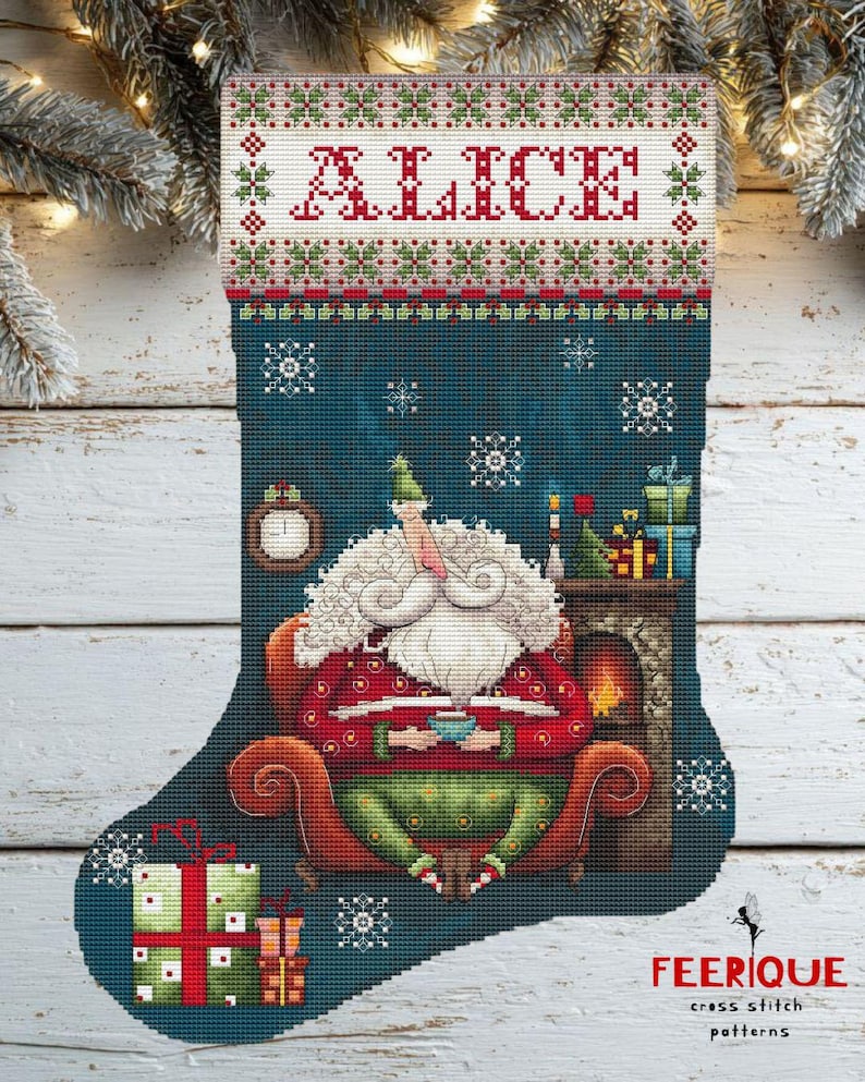 Christmas Stocking Cross Stitch Kit “santa’s Cozy Evening ...