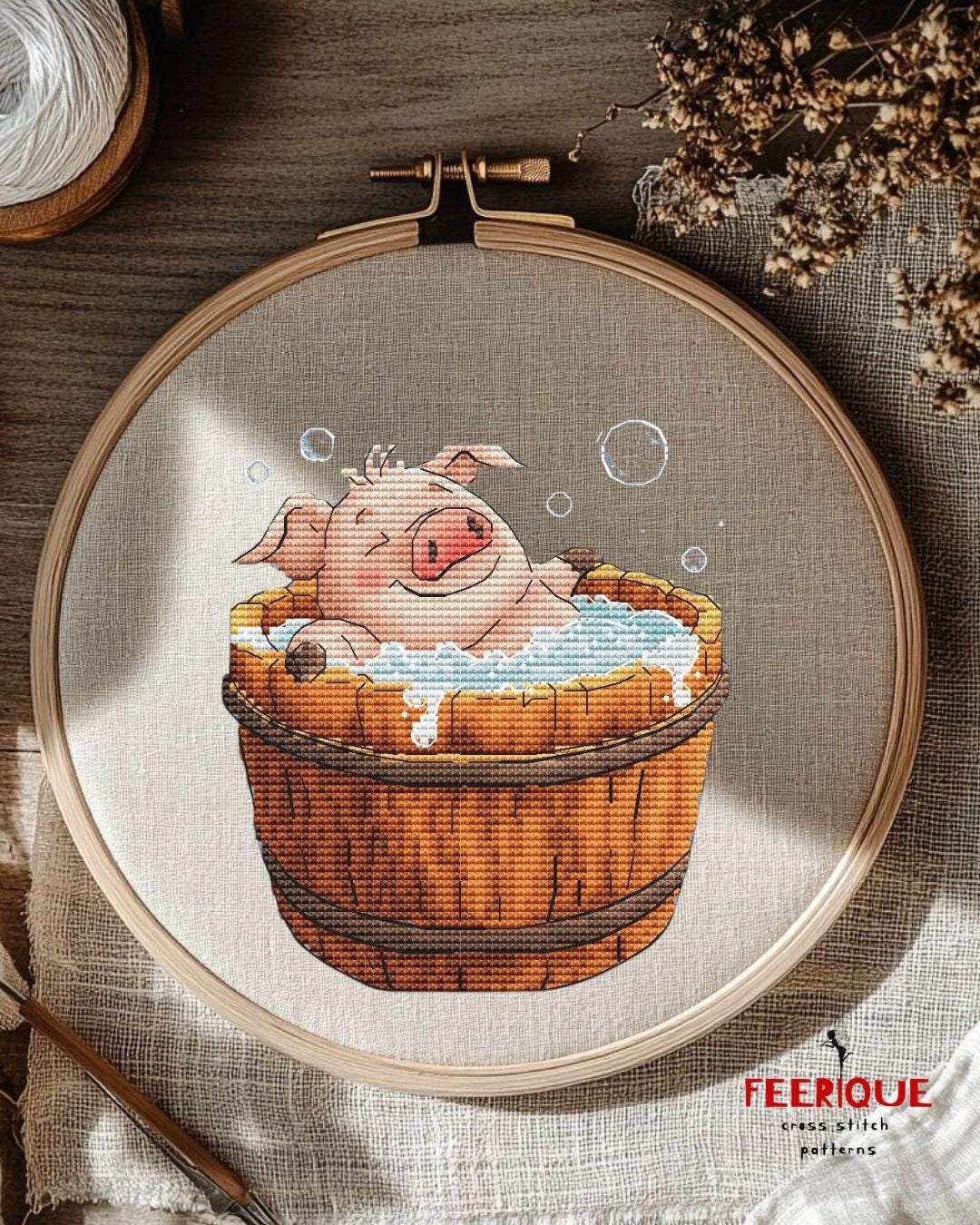 Cross Stitch Pattern Whimsical Pig for Bath Time Fun. Digital PDF. Cute ...