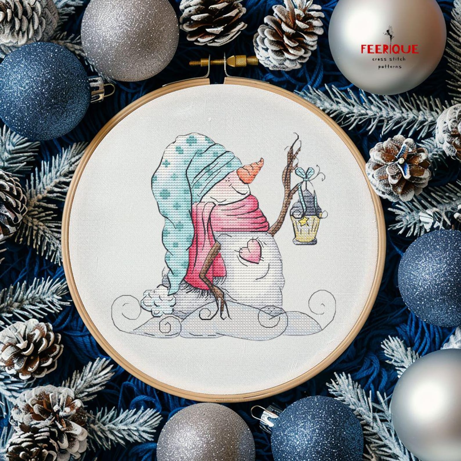 Christmas Cross Stitch: Adorable Snowman With Flashlight. Digital PDF ...