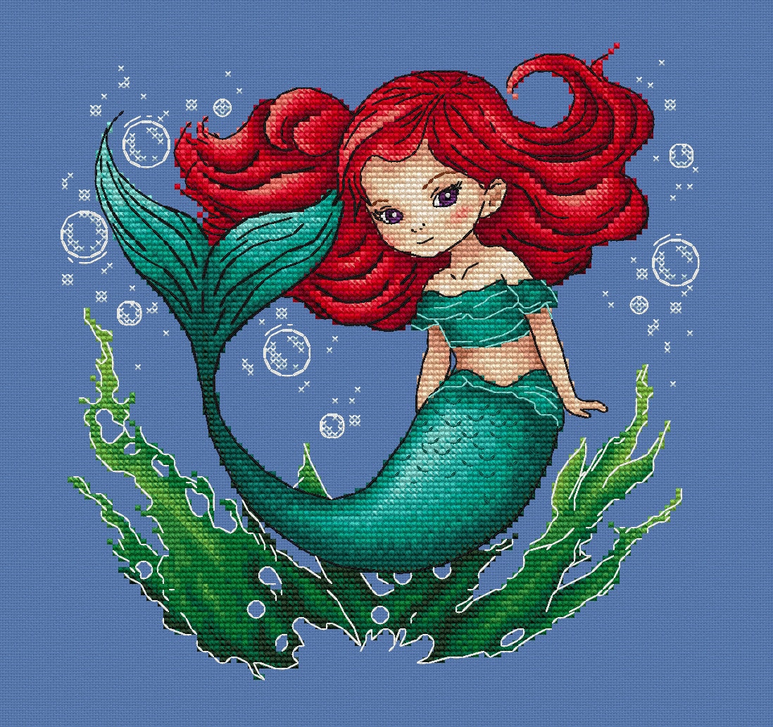 Little Mermaid Cross Stitch Pattern, Cute Little Mermaid, Princess ...