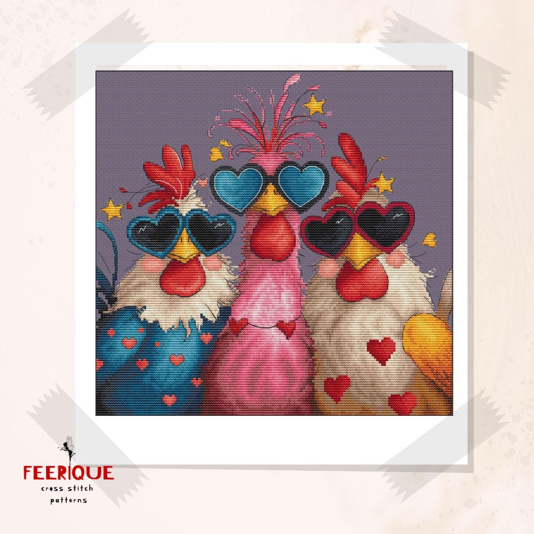 Besties Cross Stitch Pattern | Funny Chickens With Glasses | PDF ...