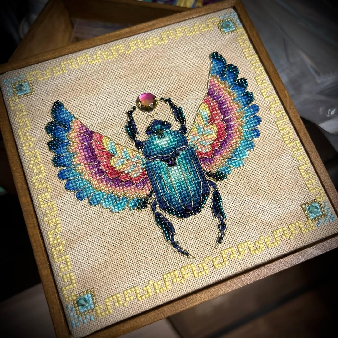 Beautiful Scarab Cross Stitch Pattern With Beads - Instant Download ...