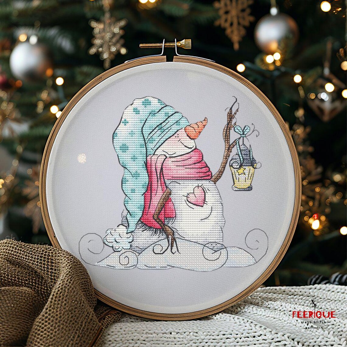 Christmas Cross Stitch: Adorable Snowman With Flashlight. Digital PDF ...