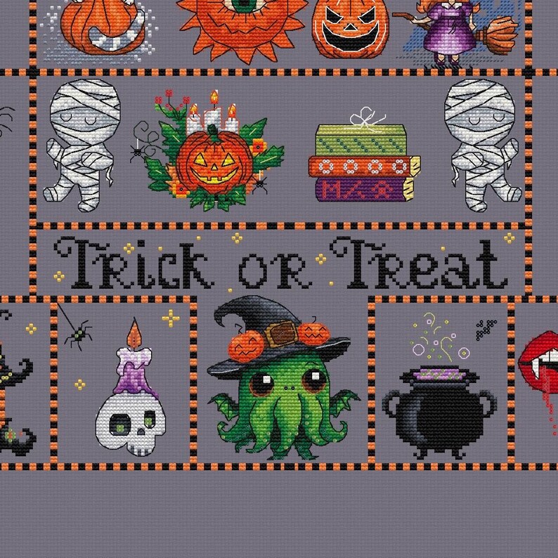 Spooky Halloween Cross Stitch Sampler Pattern, Digital PDF, Saga ...