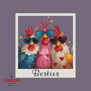 Besties Cross Stitch Pattern | Funny Chickens With Glasses | PDF ...