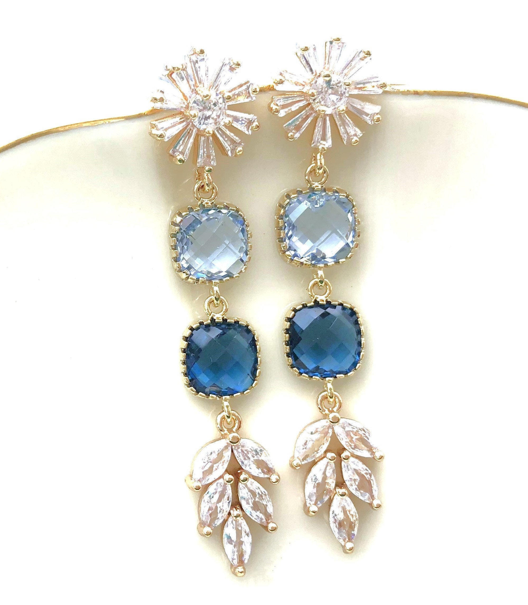 Blue Special Occasion Earrings, Blue Crystal Long Earrings, Light Blue ...