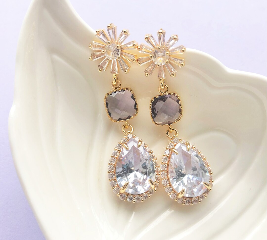 Lavendar Flower Earrings, Gold Crystal Light Purple Earrings, Moody ...