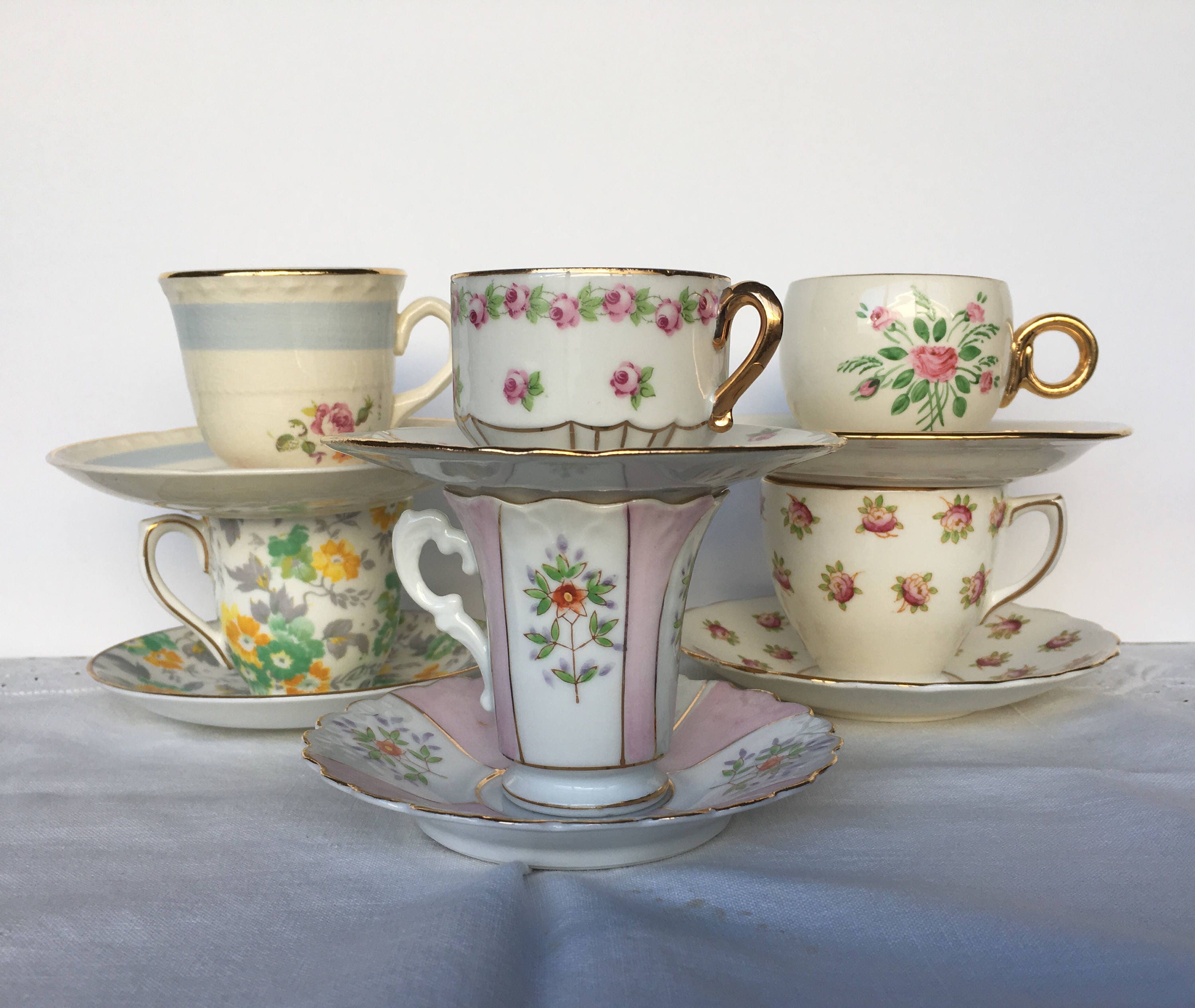 Set of 6 Vintage Demitasse Cups and Saucers / Garden Party / - Etsy