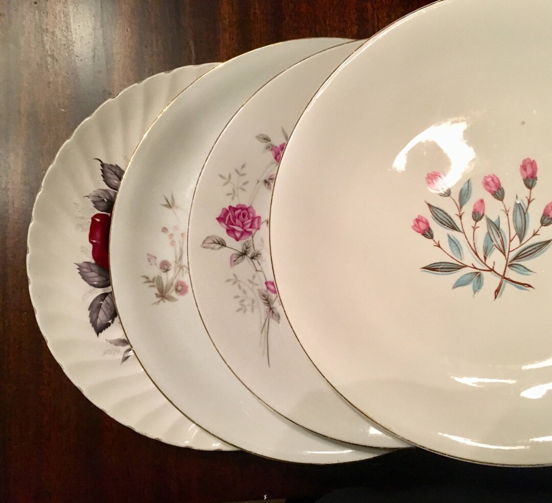 Vintage Mismatched China Set of 4 Dinner Plates. Eclectic, Fun, and ...