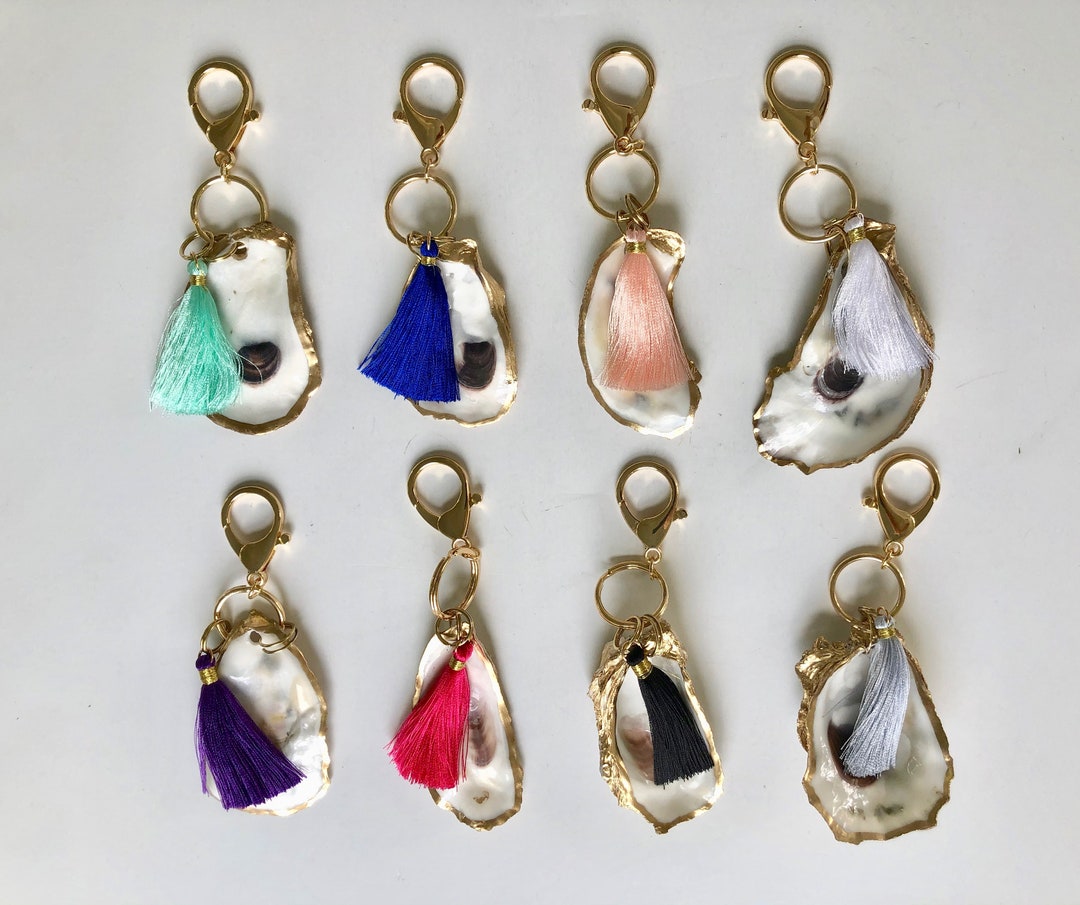 Oyster Shell Key Chain - Custom Oyster Shell Key Fob - Shell and Tassel ...