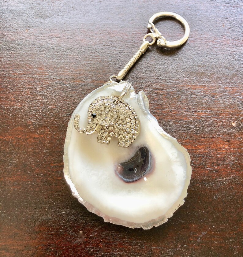 Oyster and Silver Rhinestone Studded Key Fob - Etsy