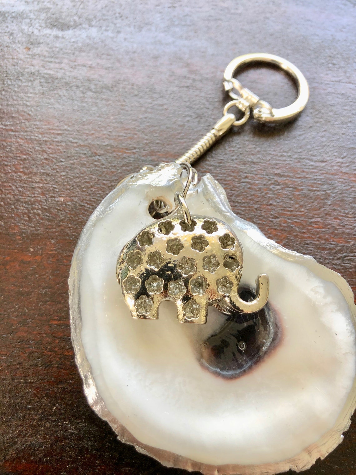 Oyster and Silver Rhinestone studded Key Fob | Etsy