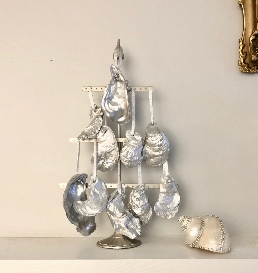 Oyster Shell Ornaments Silver Color Coastal Christmas or Beach Decor ...