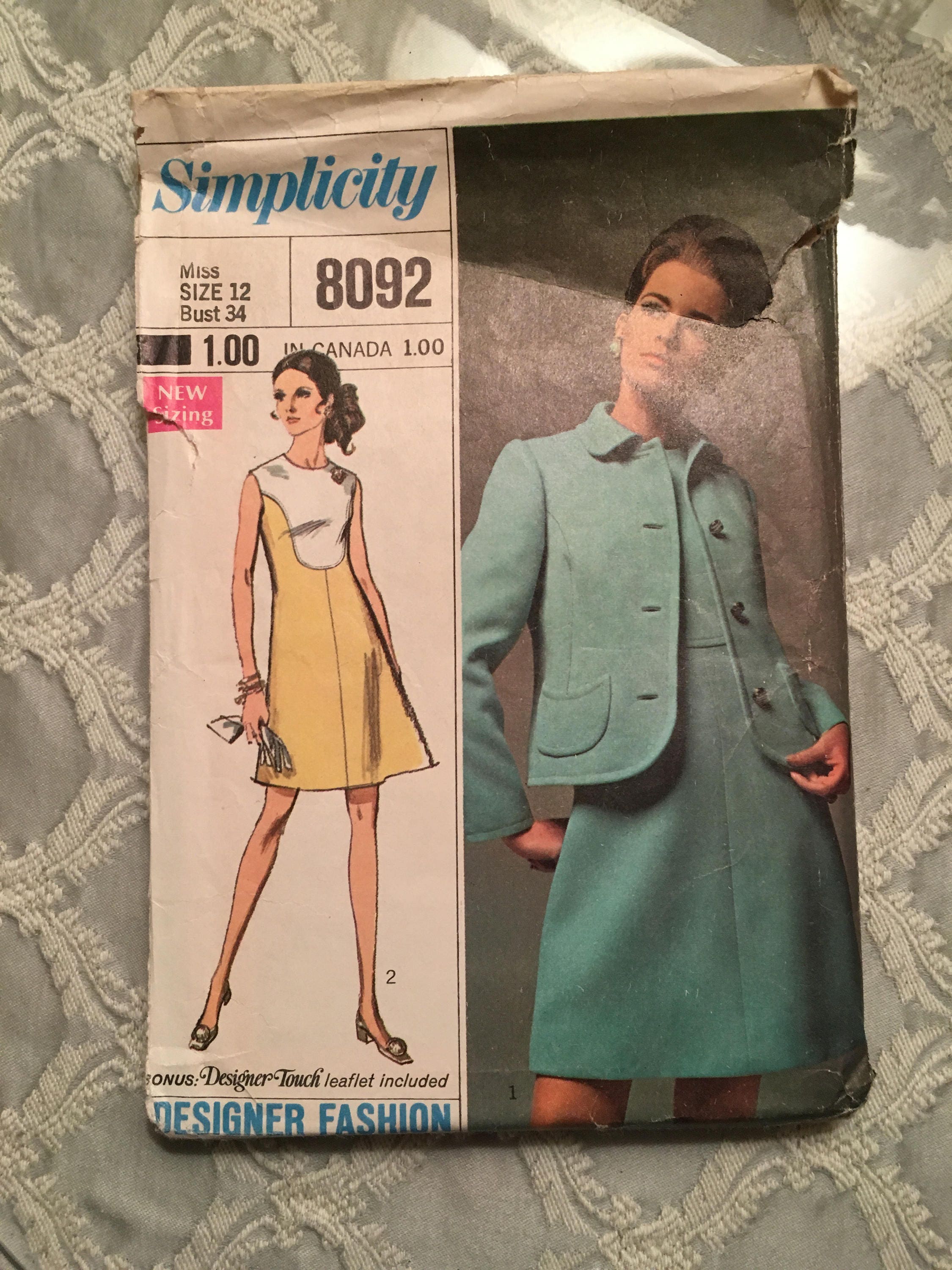 1960s Sleeveless Dress and Jacket Pattern Simplicity 8092 Bust | Etsy