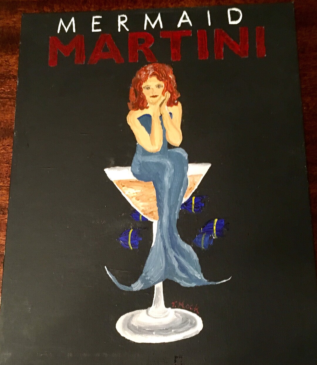 Hand Pained Interpretation of Mermaid Martini Ad / Bar Art - Etsy