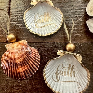 Faith, Seaside Christmas Ornament, Lovely Delicate Scallop Shell With ...