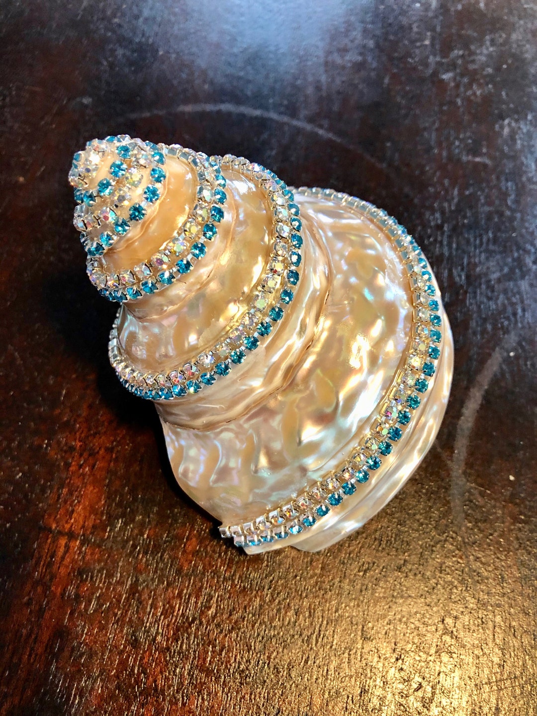 Polished Turbo Shell, Pearl Color Embellished With Rhinestone Crystals ...