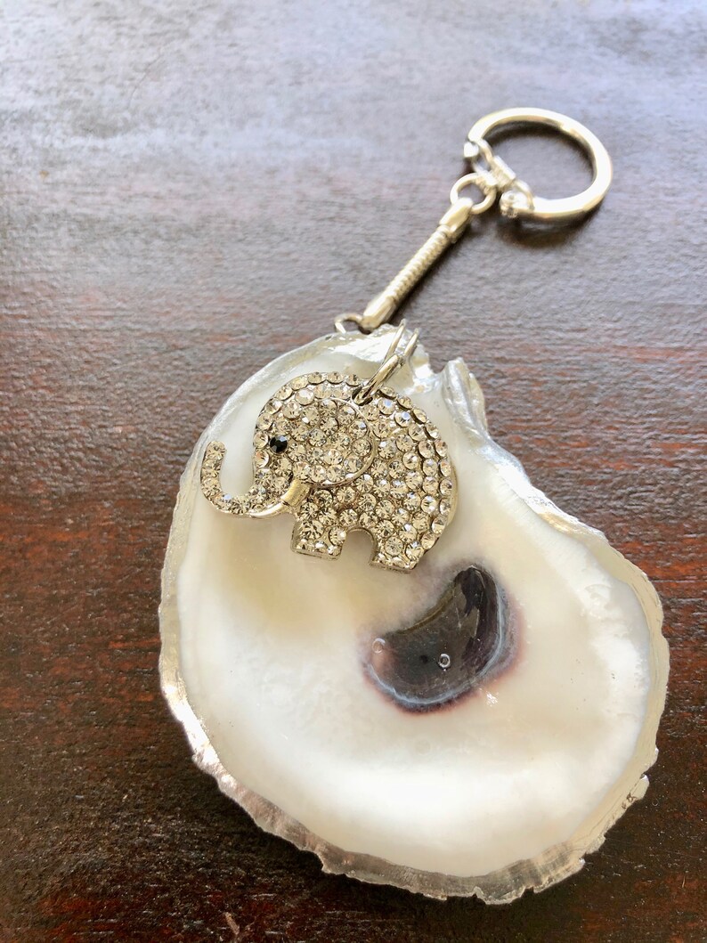 Oyster and Silver Rhinestone Studded Key Fob - Etsy