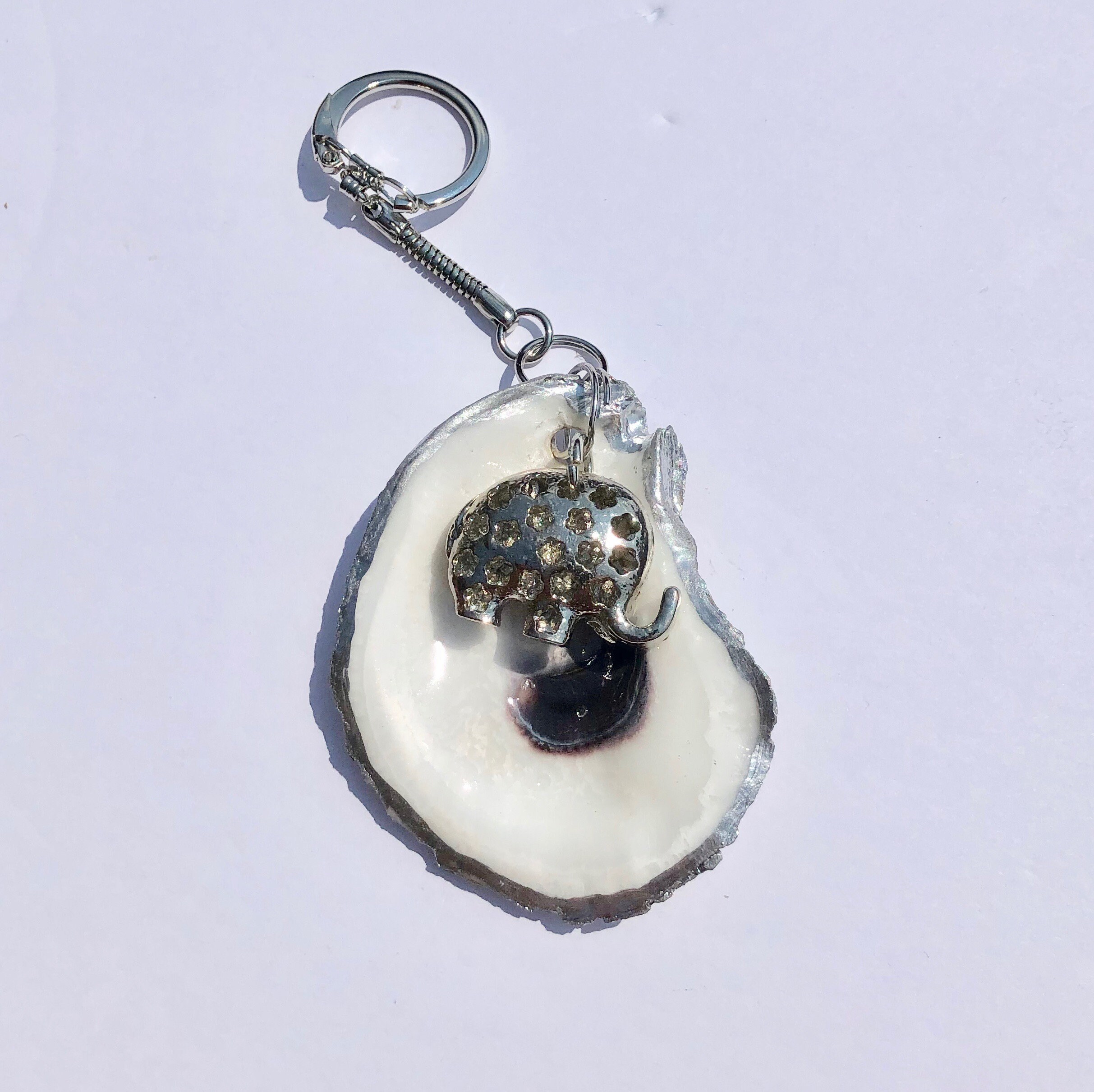 Oyster and Silver Rhinestone studded Key Fob | Etsy