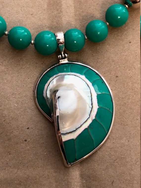 Teal Green Nautilus Shell Necklace - Gem