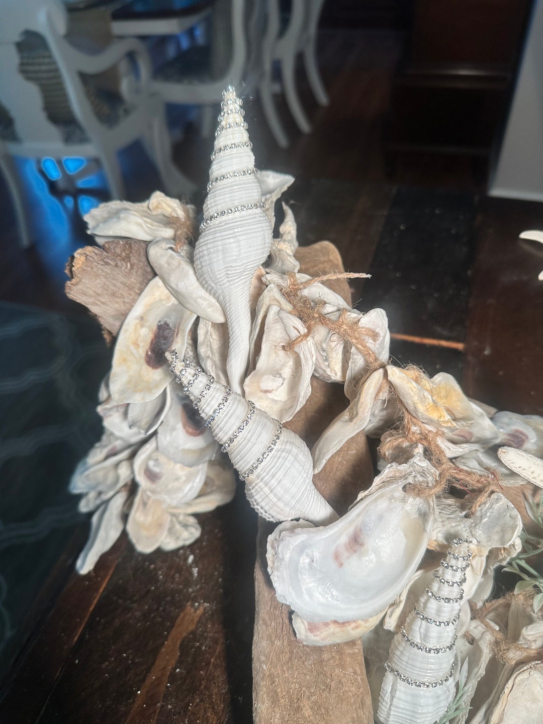 White Rhinestone Embellished Spindle Shell Wedding Decor, Coastal ...