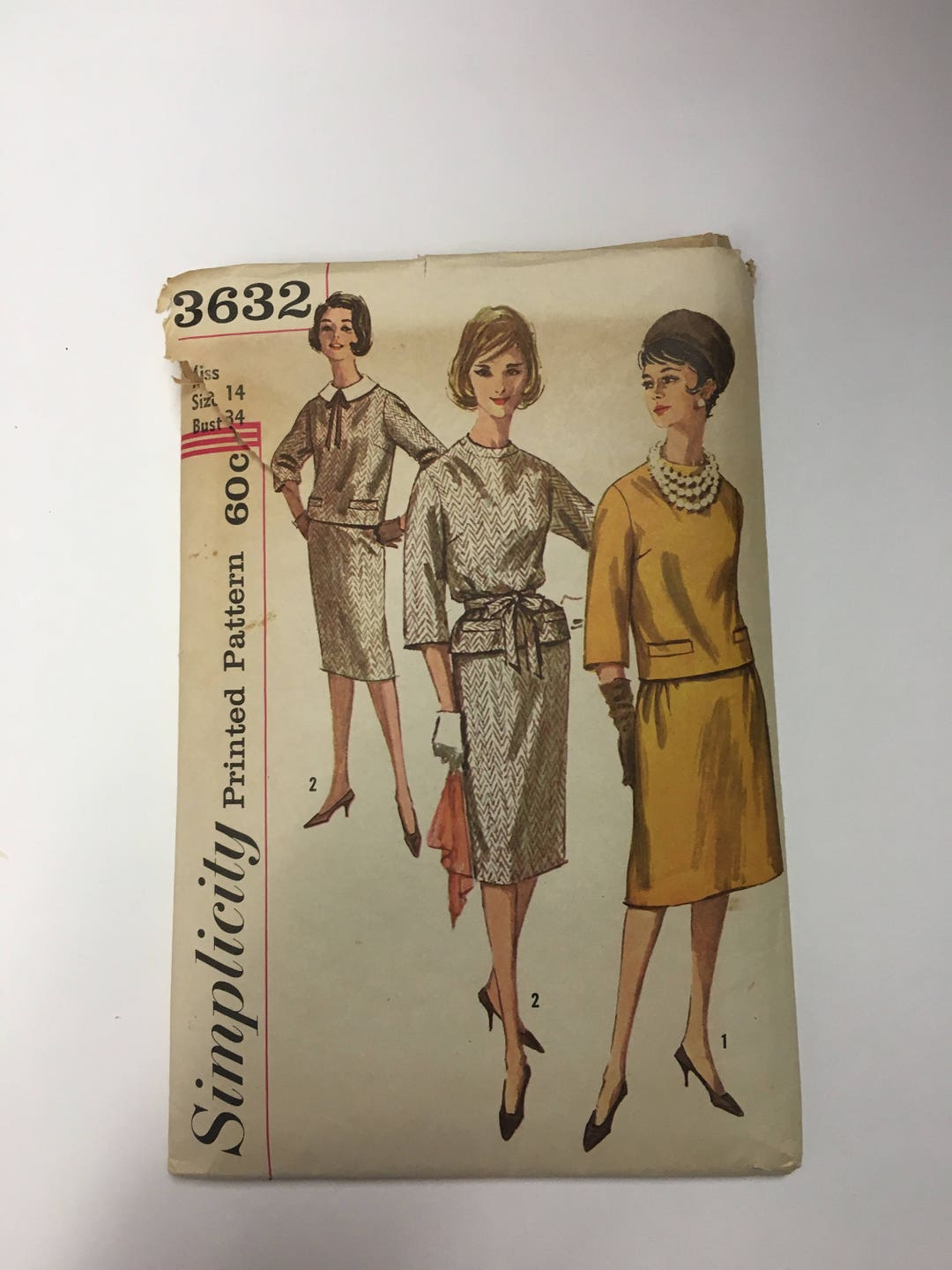 Simplicity 3632 1960s Blouse and Skirt Vintage Sewing Pattern Two-piece ...