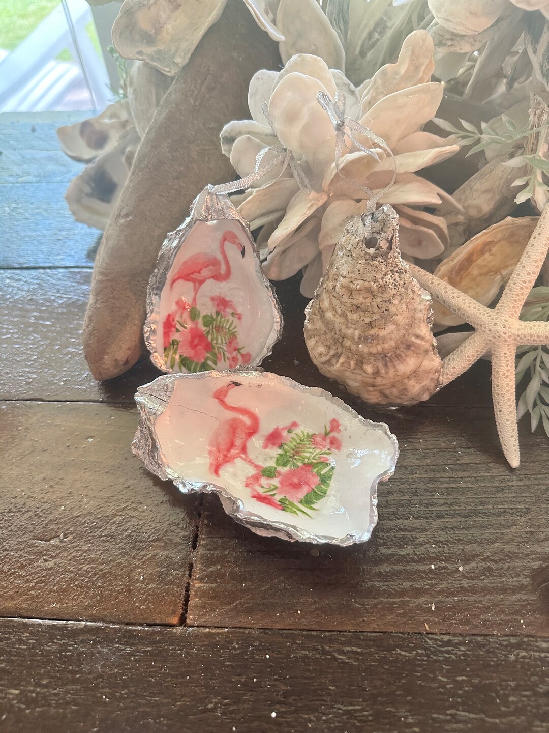 Fiona the Flamingo, Chinoiserie Decorated Oyster Shell Ornament ...