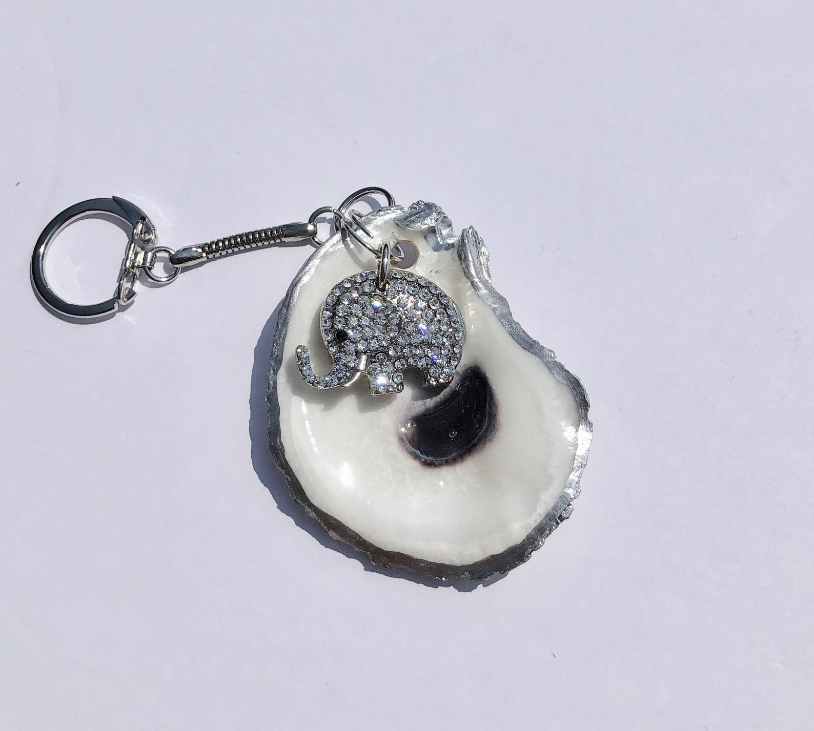 Oyster and Silver Rhinestone Studded Key Fob - Etsy
