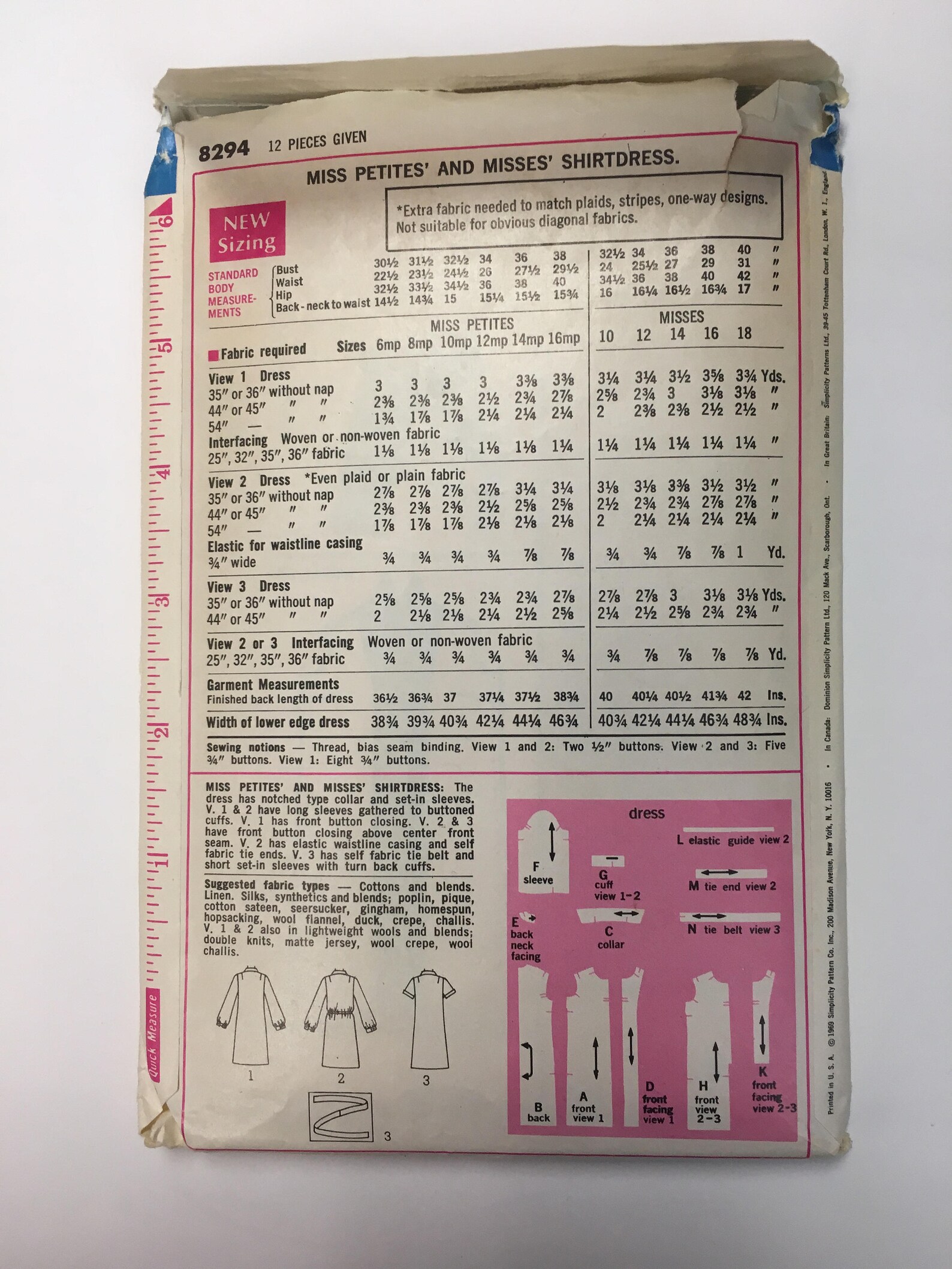 Vintage Simplicity 8294 Sewing Pattern Size 12 Bust 34 - Etsy
