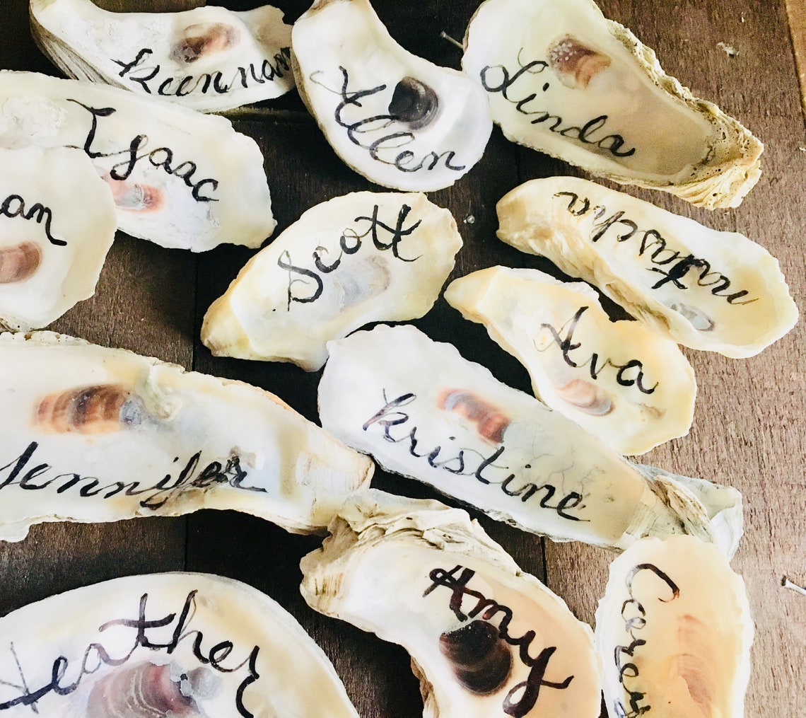 Personalized Natural Oyster Shell / Place Cards / Name Place Setting ...