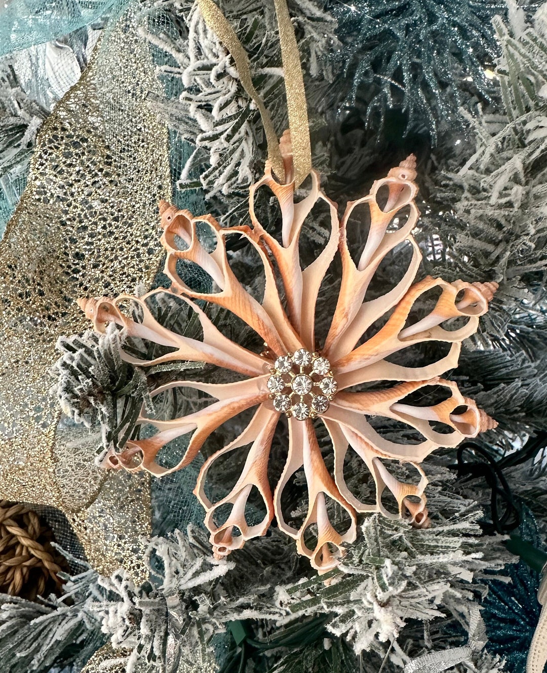 Snowflake Seashell Christmas Ornament With Rhinestone Embellishment - Etsy
