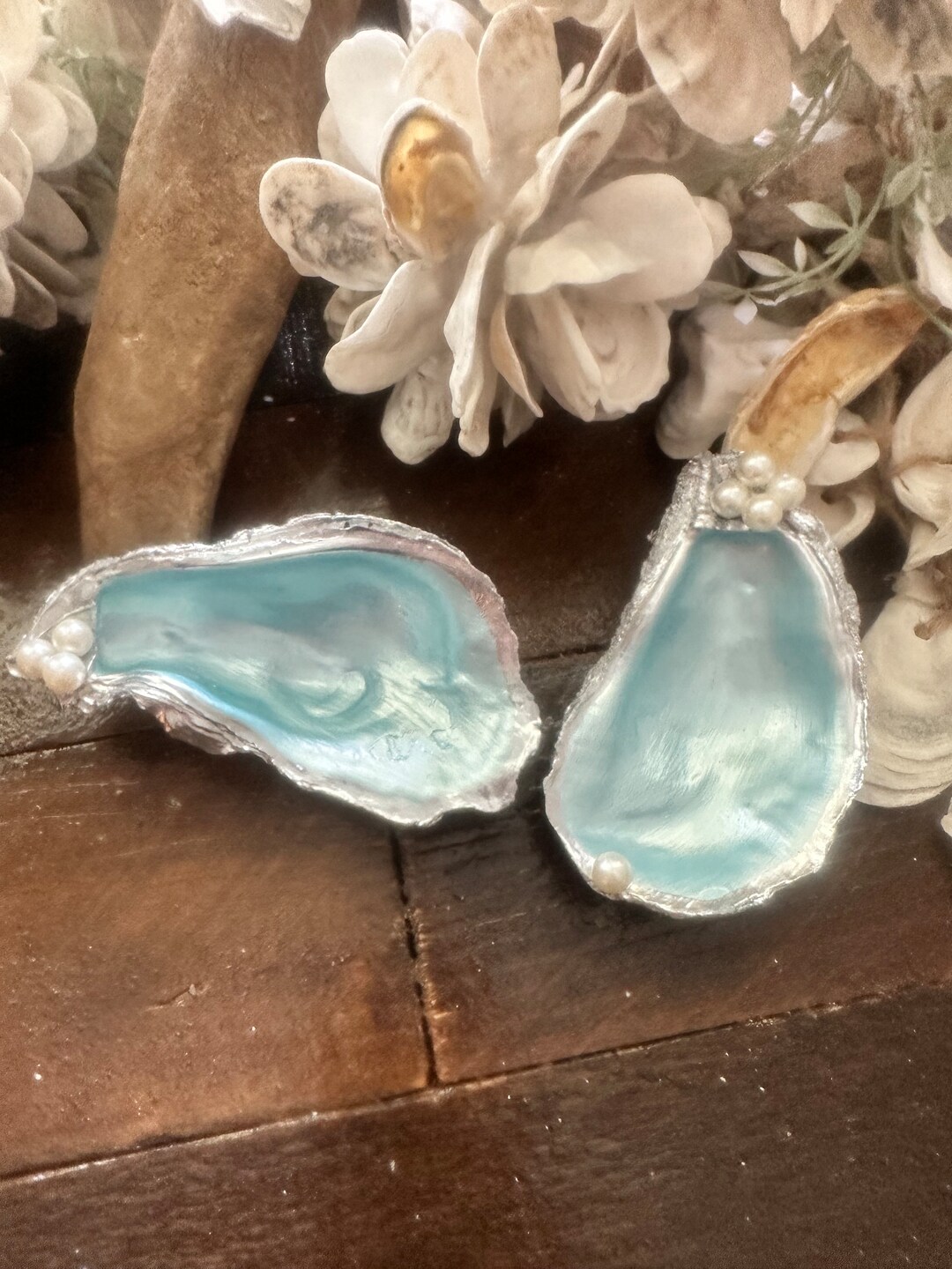 Truly Large Oyster Shell Ring Dish, Trinket Tray, Embellished With a ...