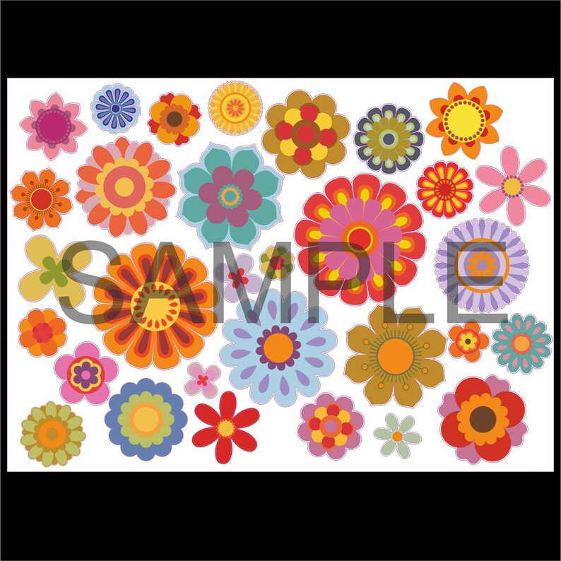 RETRO FLOWERS Wall Art Sticker Kit Decal Mural 60s 70s Vintage | Etsy