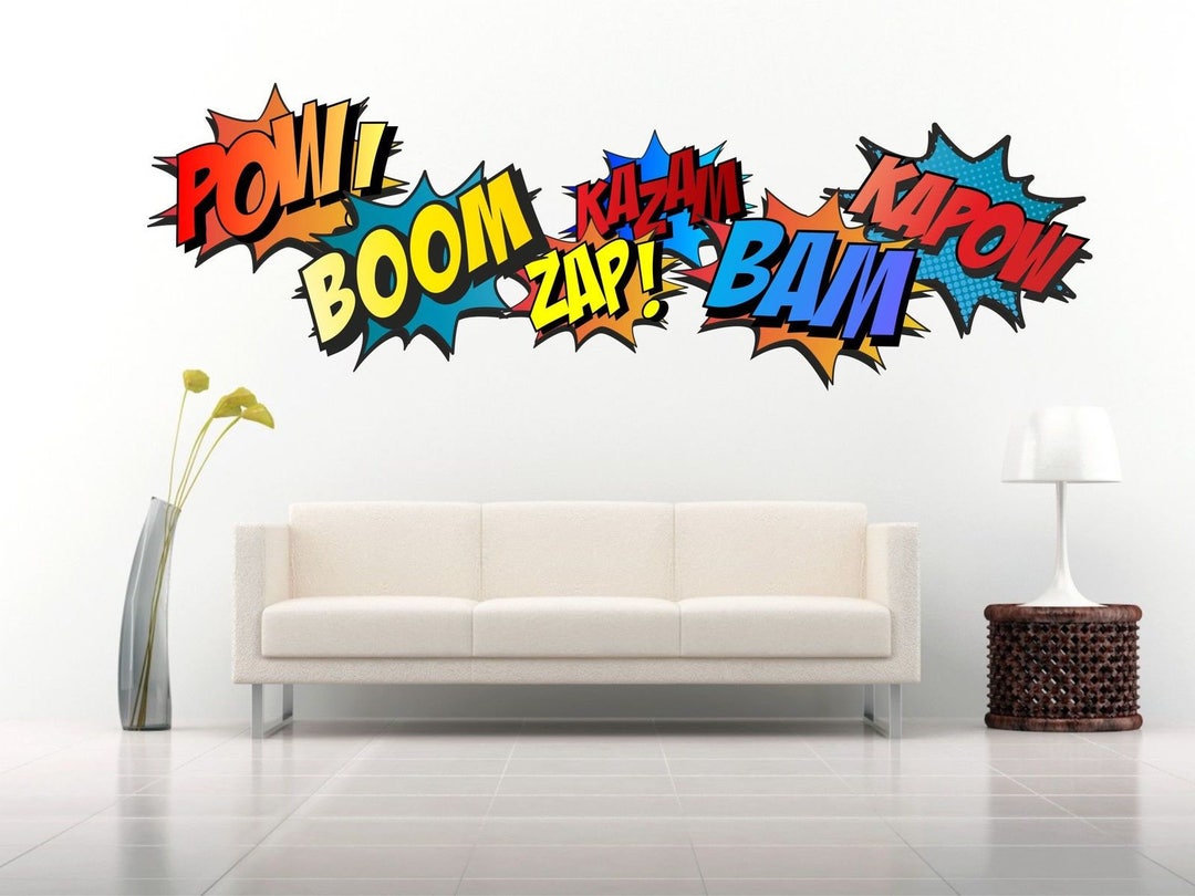 SUPERHERO COMIC WORDS Retro Kapow Boom Zap Bam Colour Wall Art Sticker ...