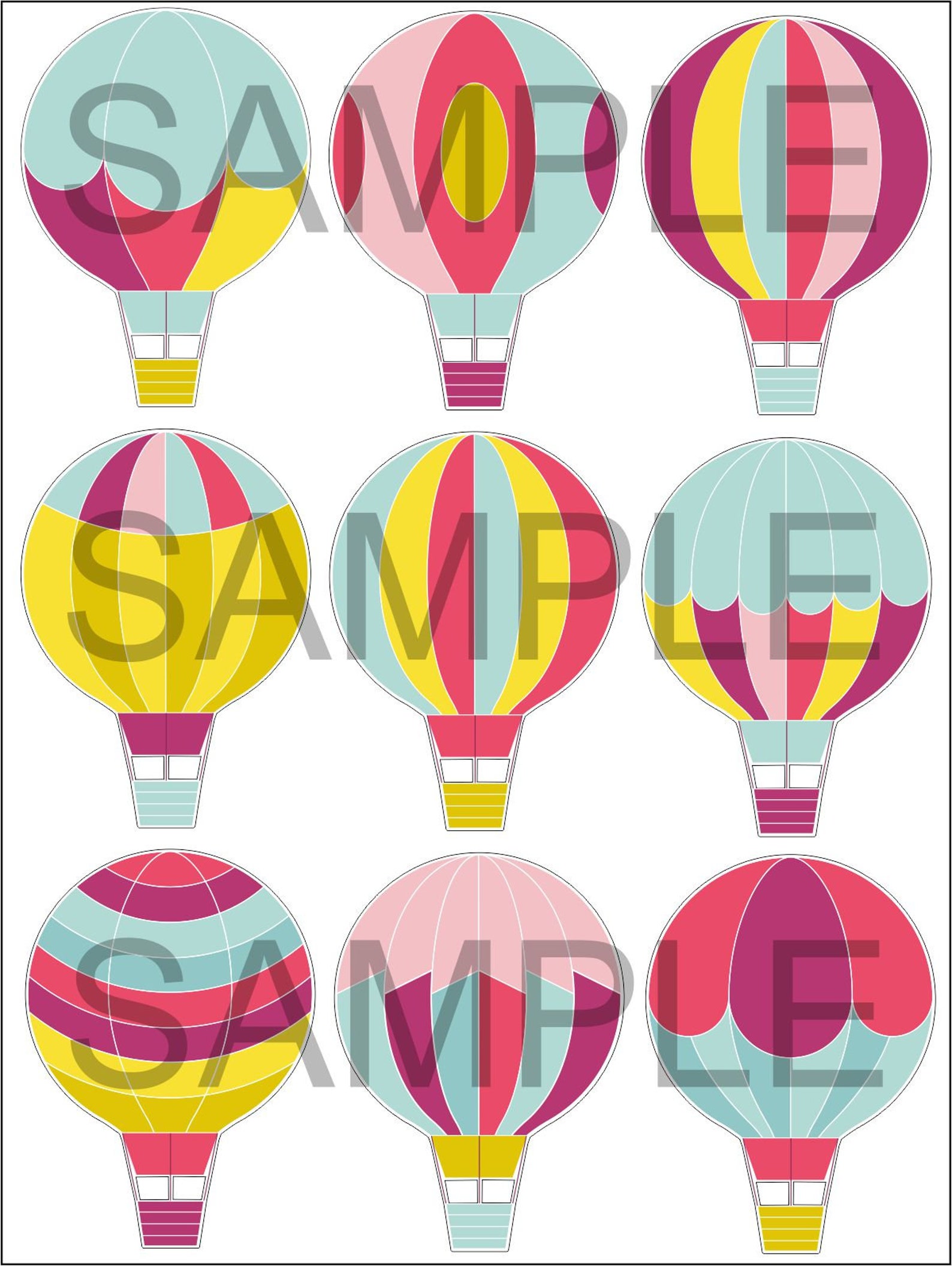 HOT AIR BALLOONS Wall Art Sticker Kit Decal Mural Graphic Cute Nursery ...