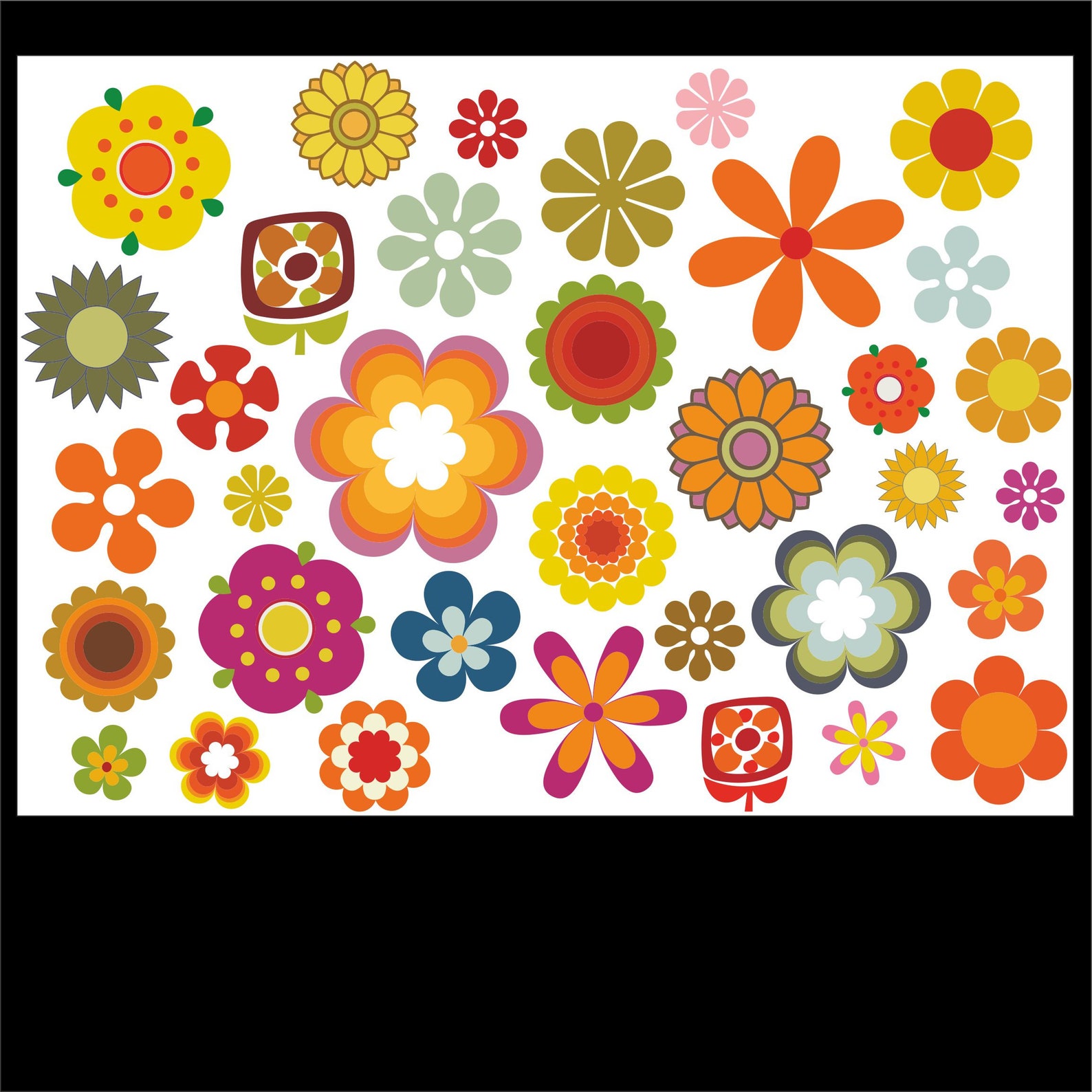 RETRO FLOWERS Wall Art Sticker Kit Decal Mural 60s 70s Vintage - Etsy