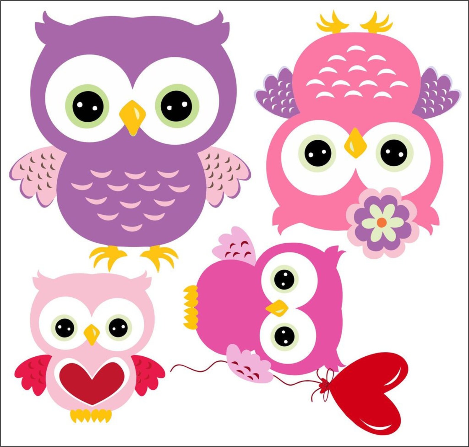 Owls Love Wall Art Sticker Kit Heart Decal Mural Graphic Cute Nursery ...