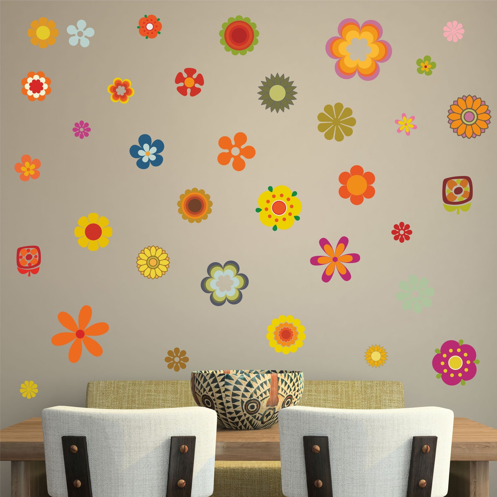 RETRO FLOWERS Wall Art Sticker Kit Decal Mural 60s 70s Vintage - Etsy