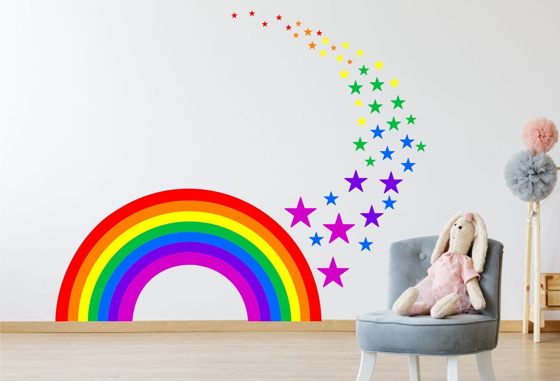 RAINBOW & STARS Wall Sticker Kit Nursery Decal Car Art Vinyl 2 - Etsy