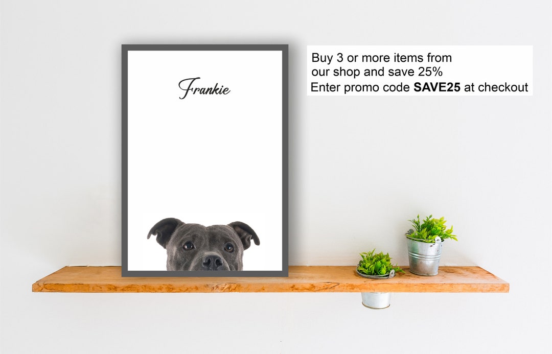 STAFFORDSHIRE BULL TERRIER Blue Grey Staffy Dog Personalised Print ...
