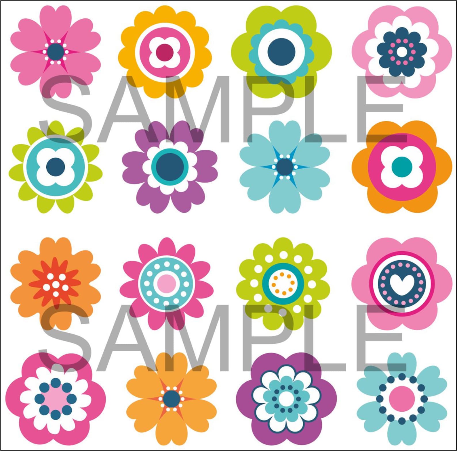 RETRO FLOWERS HIPPY Wall Art Sticker Kit Decal Mural 60s 70s Vintage ...