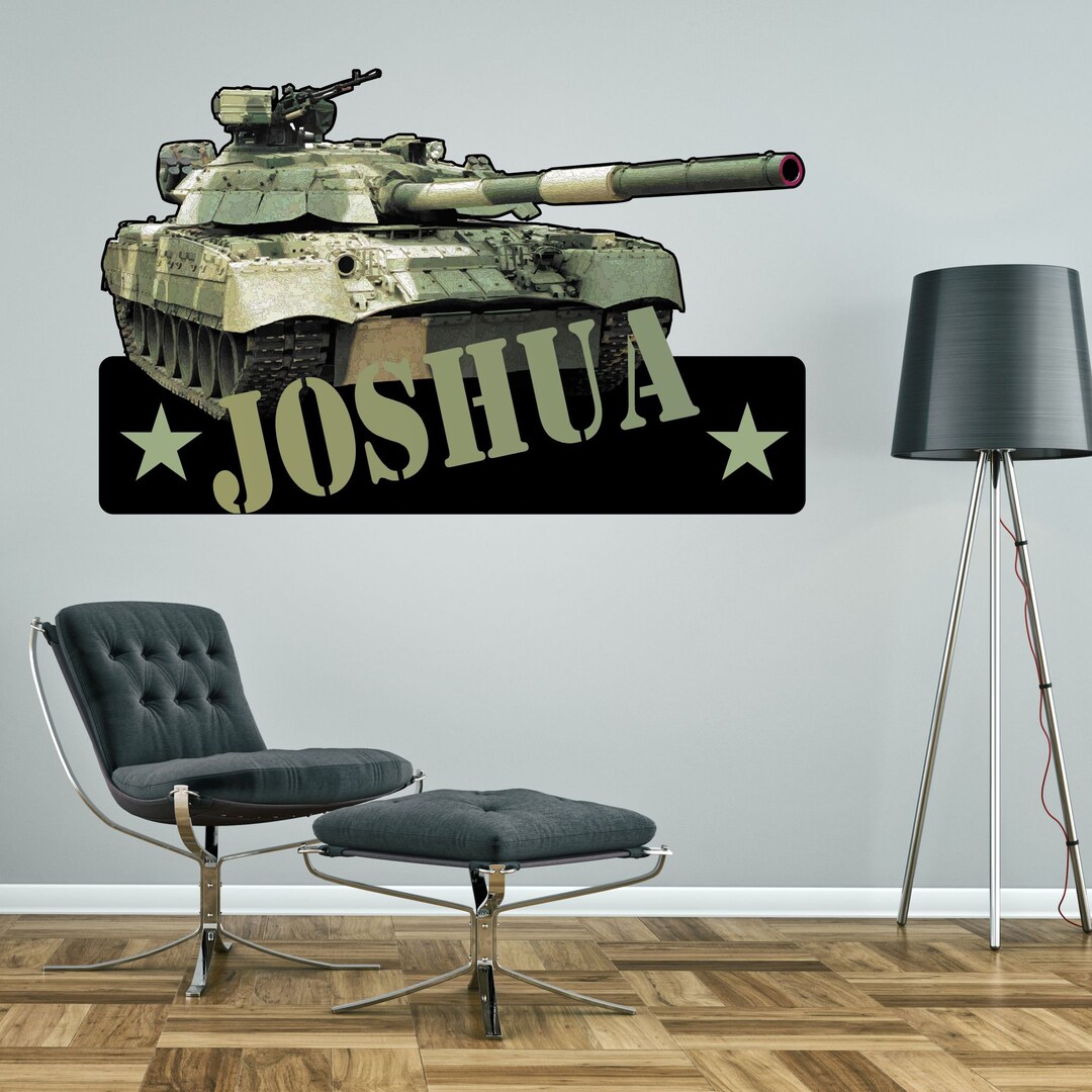 TANK ARMY PERSONALISED Wall Sticker Boy's Bedroom Decor Decal Mural ...
